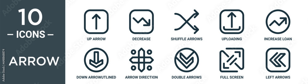 arrow outline icon set includes thin line up arrow, decrease, shuffle arrows, uploading ...