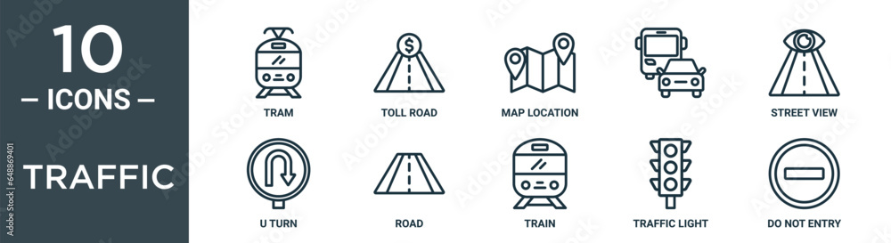 Vetor do Stock: traffic outline icon set includes thin line tram, toll ...