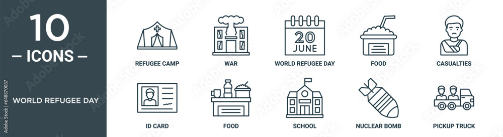 world refugee day outline icon set includes thin line refugee camp, war ...