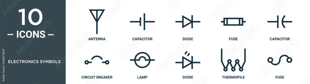 electronics symbols outline icon set includes thin line antenna ...