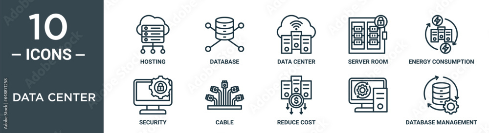 Vetor do Stock: data center outline icon set includes thin line hosting ...