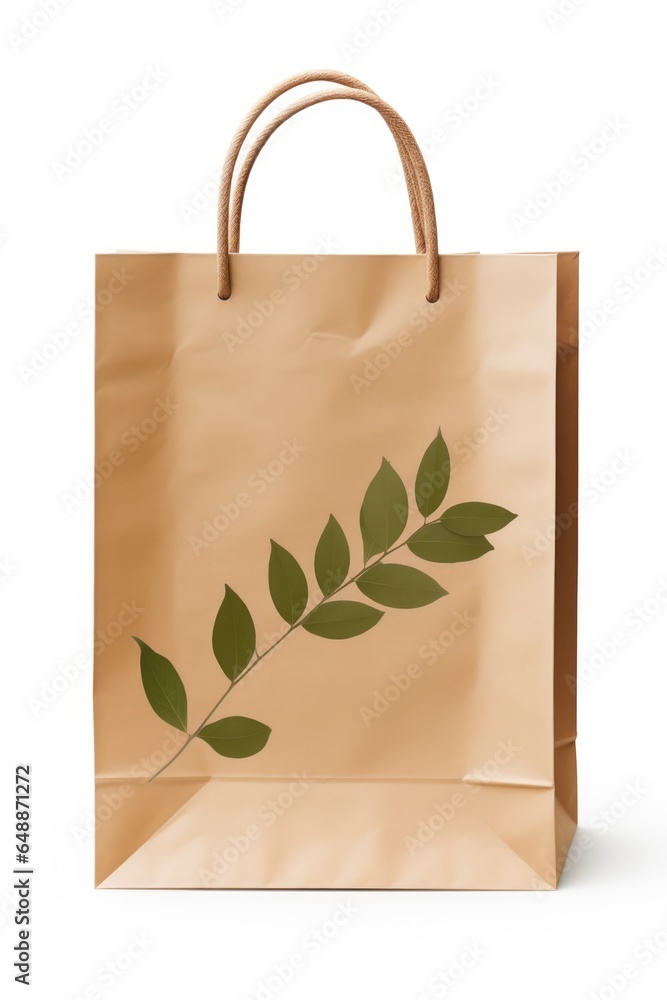 Eco friendly mock up of paper bag with leaves. Reduce reuse recycle ...