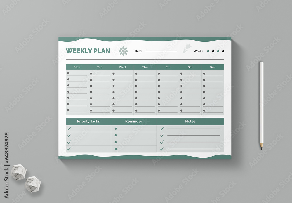 Weekly Planning Schedule Template Stock Template | Adobe Stock