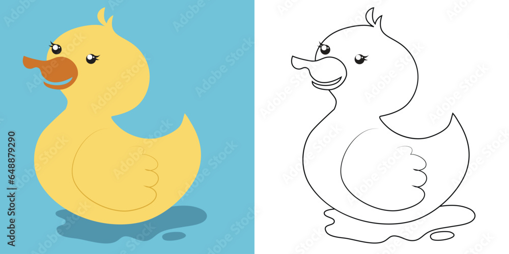 Colouring the animals. Coloring a cute cartoon duck. Simple colouring ...