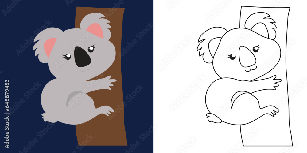 Colouring the animals. Coloring a cute cartoon koala. Simple colouring ...