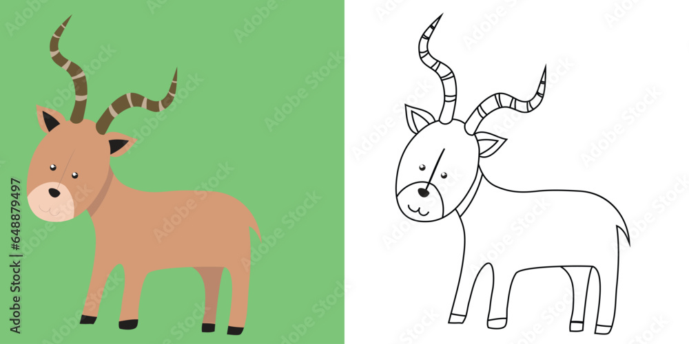 Colouring the animals. Coloring a cute cartoon impala. Simple colouring ...