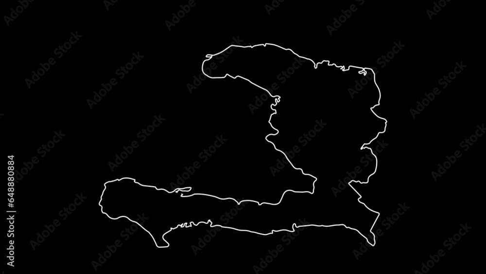 Haiti map animation line. Black line animation letters drawing on a ...