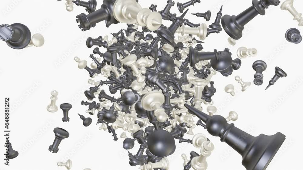 Chess pieces on a white background. Seamless cyclic animated 4K ...