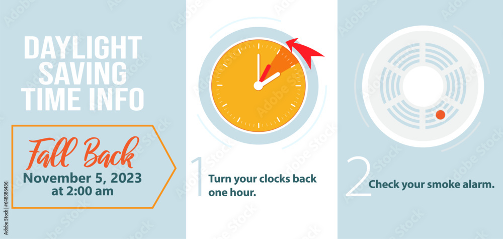 Daylight saving time ends 5 november 2023 banner. Fall back time ...