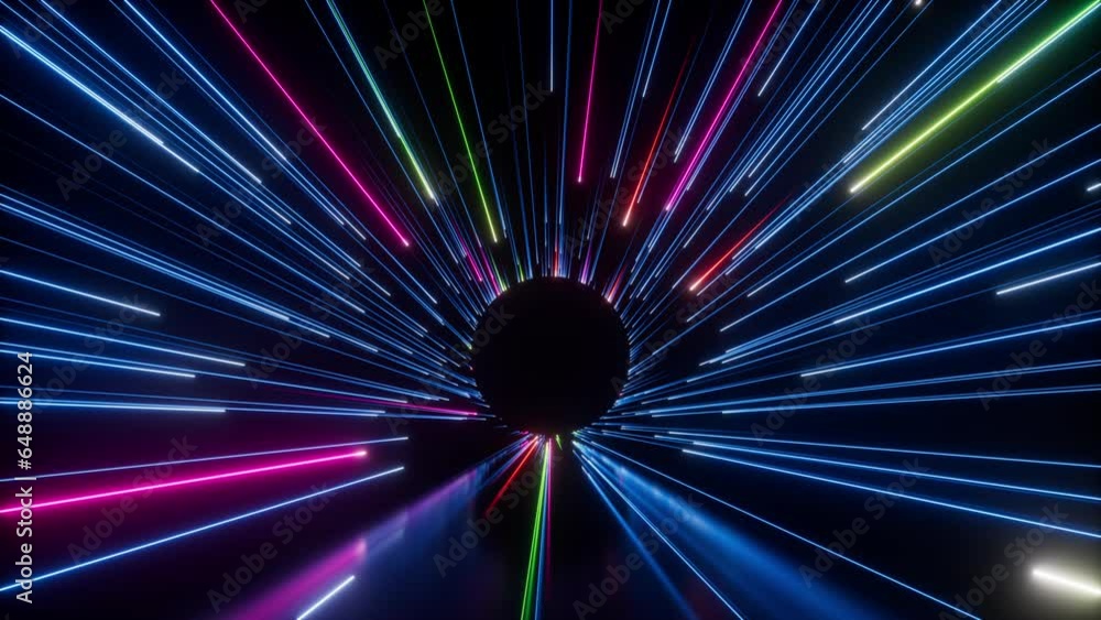 Abstract black background with pink and blue neon glowing lines that ...