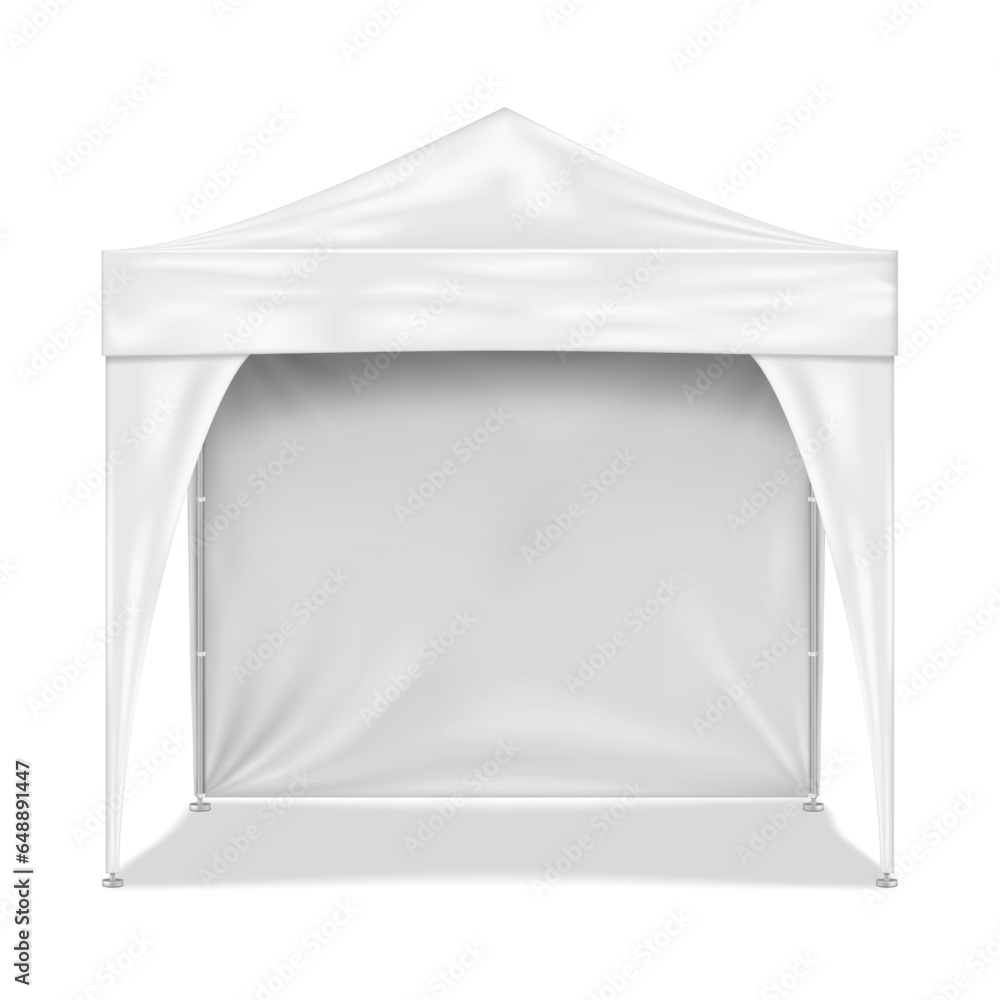 Blank white canopy tent with leg covers and back wall realistic vector ...