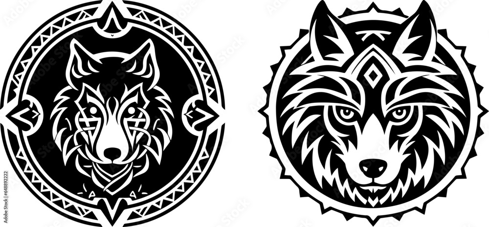 Vetor de Fenrir of mythology tattoo hand draw vector. Black wolf ...