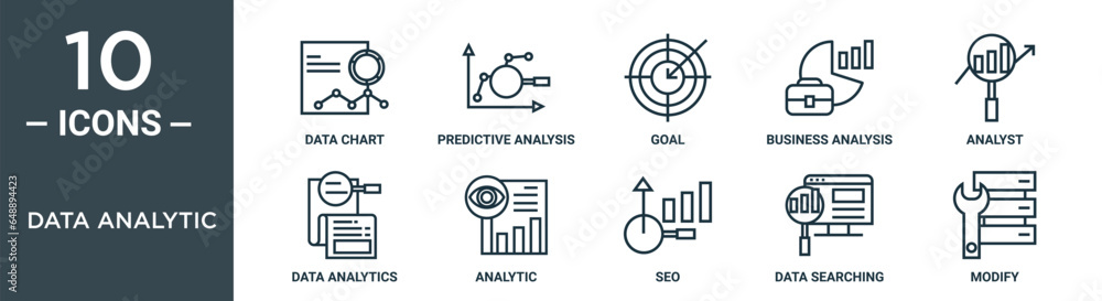 data analytic outline icon set includes thin line data chart ...
