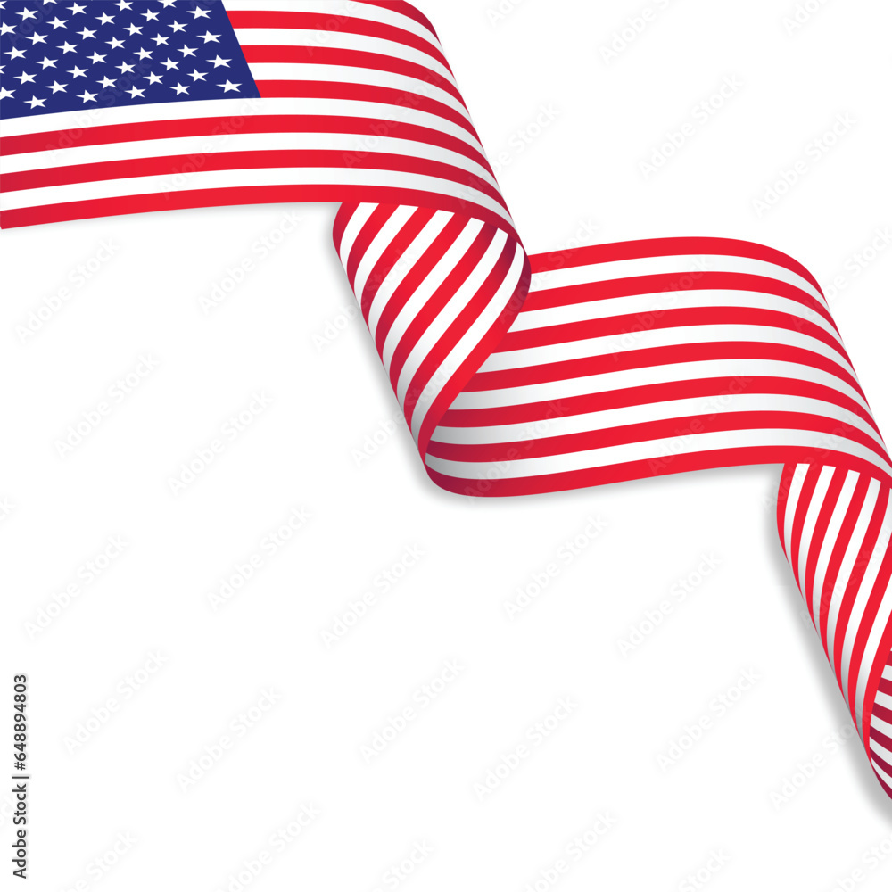 American flag Ribbon Png Isolated on White Background.Waving flag of ...