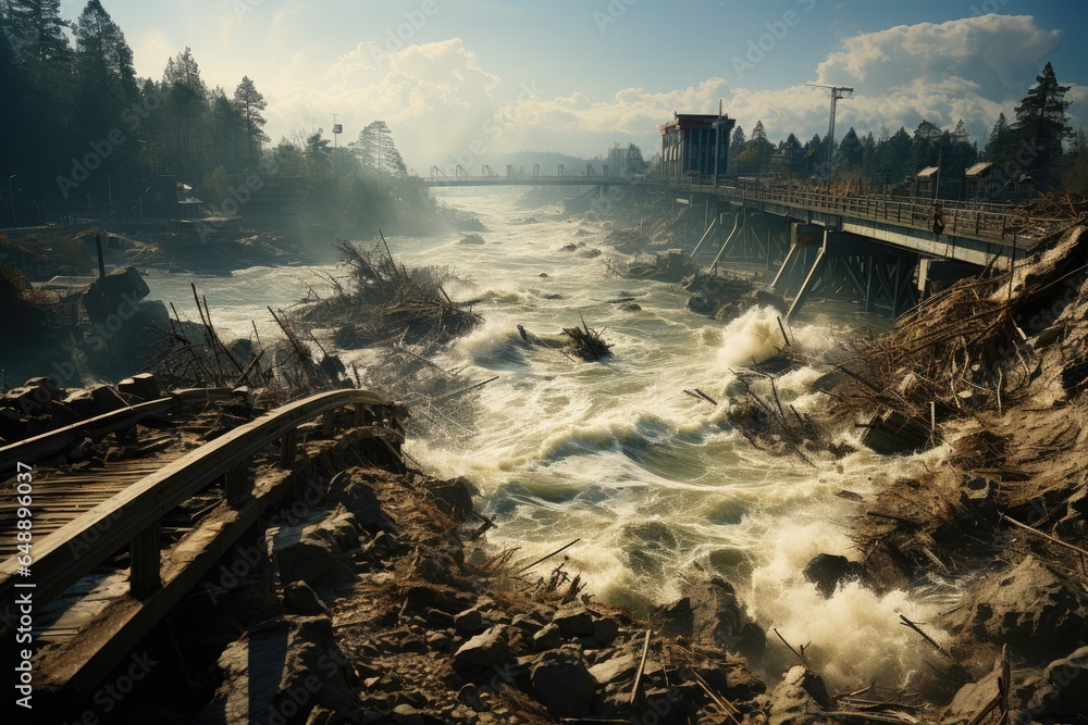 Devastating tsunami, portraying the immense destruction and chaos left ...