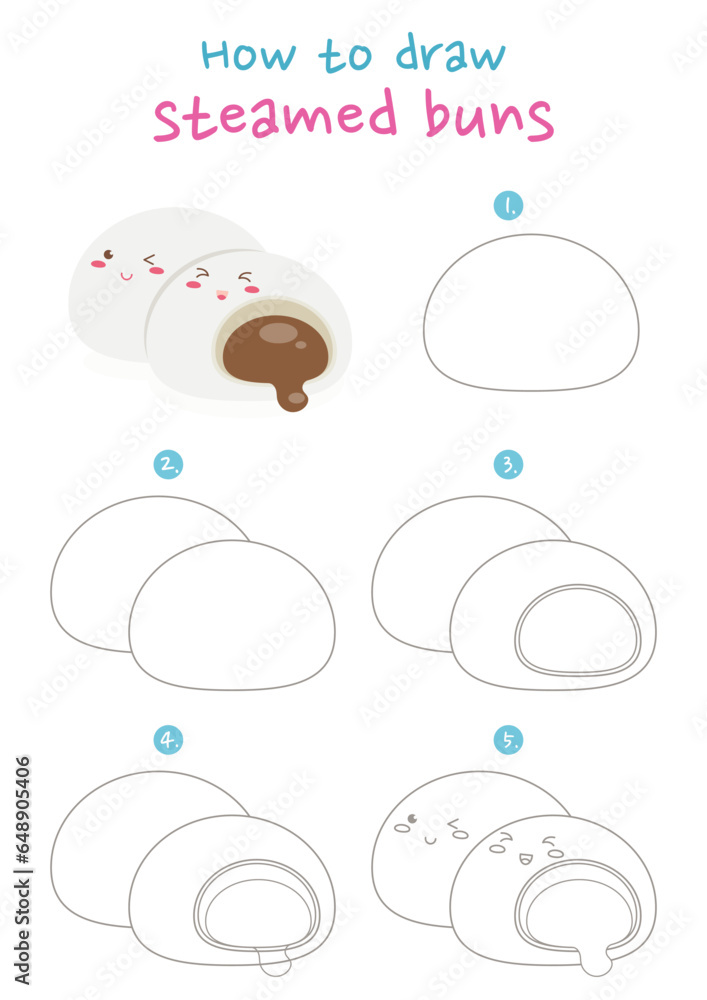 How to draw steamed buns vector illustration. Draw salapao step by step ...