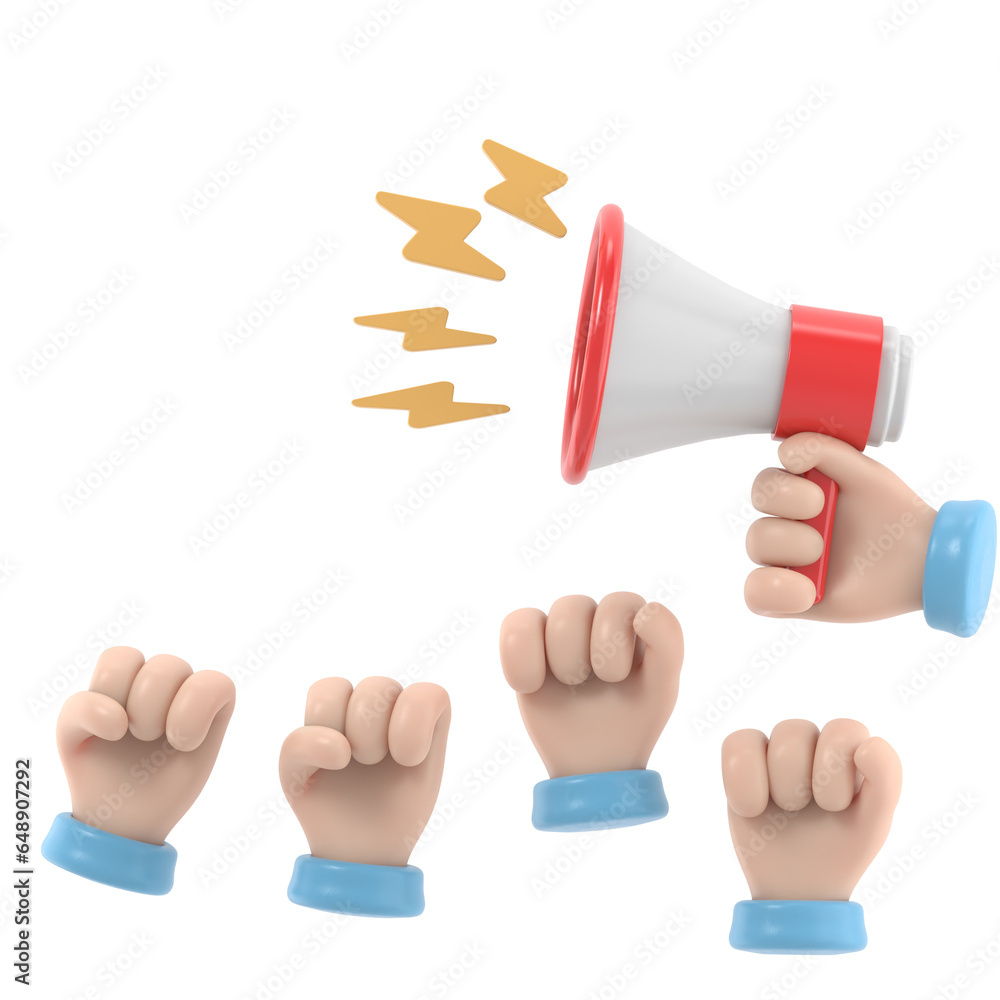 Cartoon hands of demonstrants and hand with Megaphone,protest concept ...