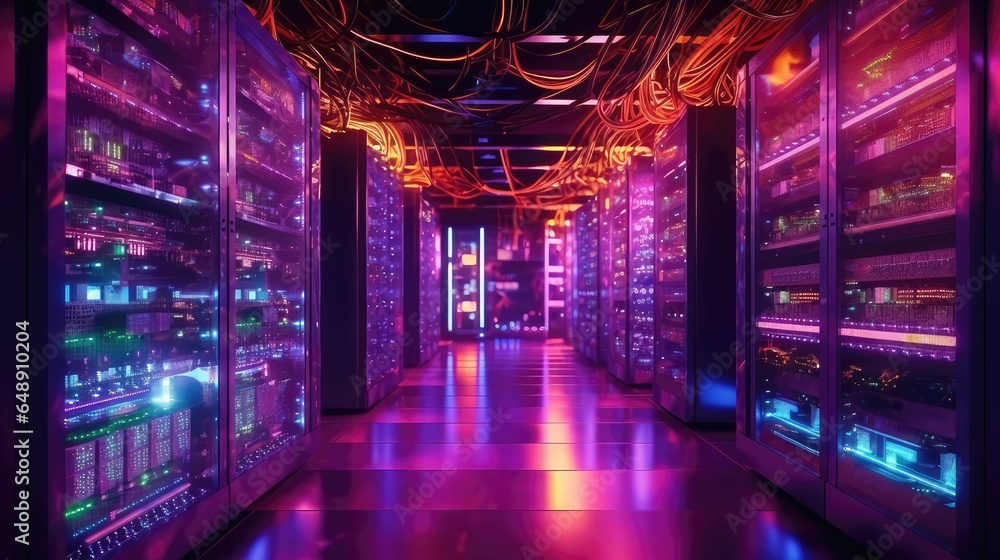 Data Center Network Background. Server Room with Switch, Internet ...