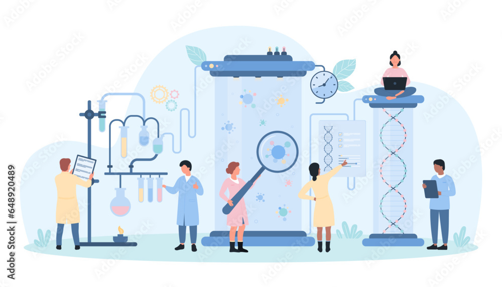 Epidemiology, study of microorganisms in laboratory vector illustration ...