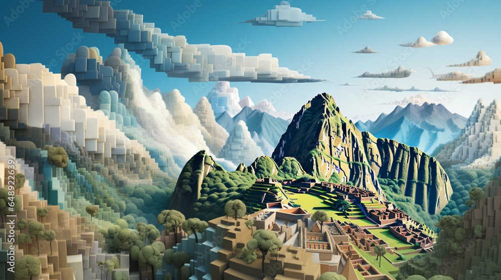 Clear sky wallpaper in paper art and craft design concept with Machu ...