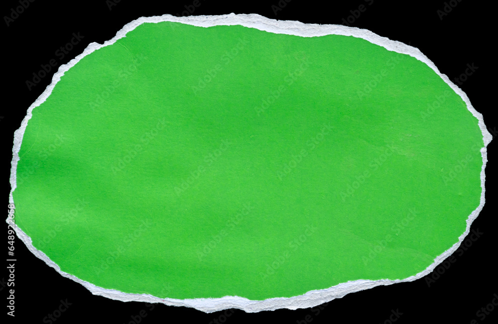 Green paper framed text torn in the shape of a Oval shape or ellipse ...