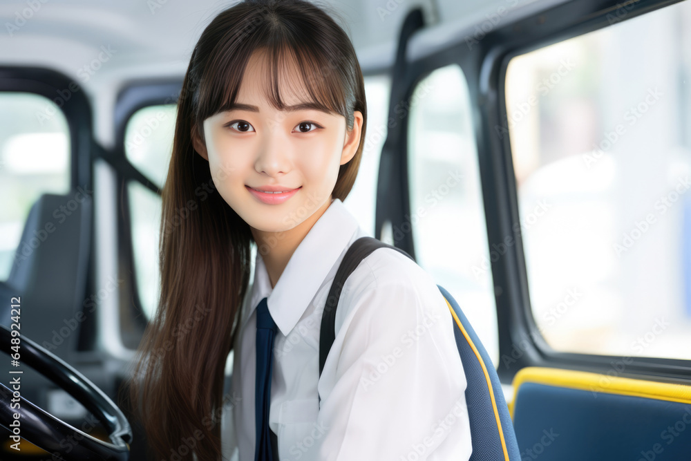 Beautiful Young Asian Woman Bus Driver. Сoncept Beautiful Young Asian Woman, Bus Driver ...
