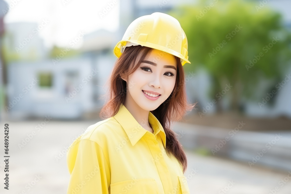 Beautiful Young Asian Woman Construction Worker. Сoncept Beautiful ...