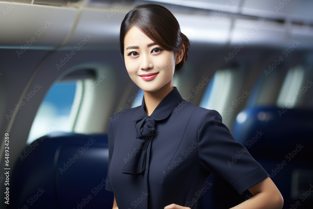 Beautiful Young Asian Woman Flight Attendant . Сoncept Investing In ...
