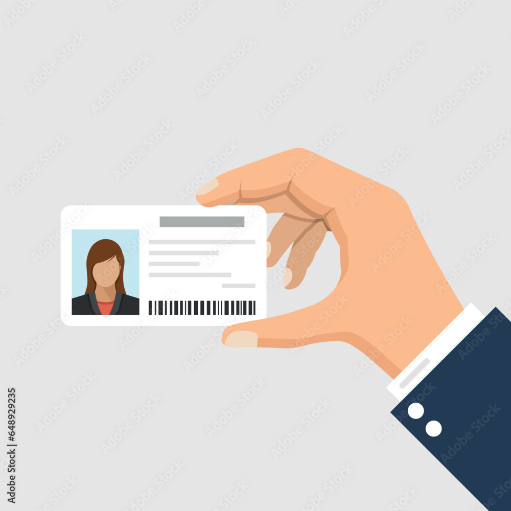 Hand holding driver license icon in flat style. Identification document ...