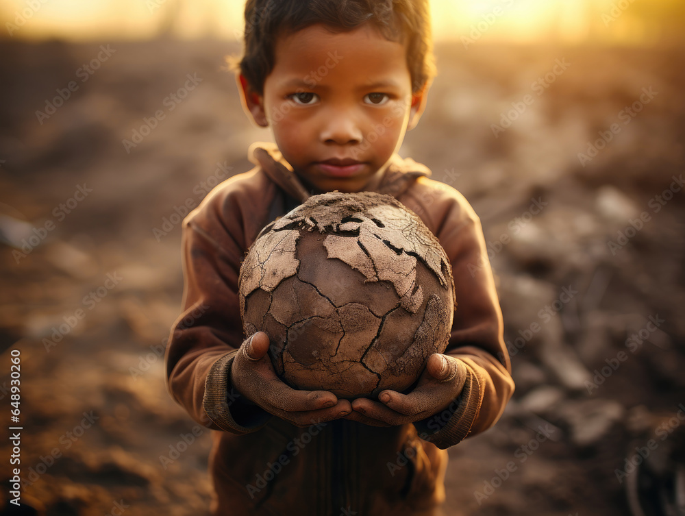 A child holding a dry, cracked earth globe The devastating impact of ...