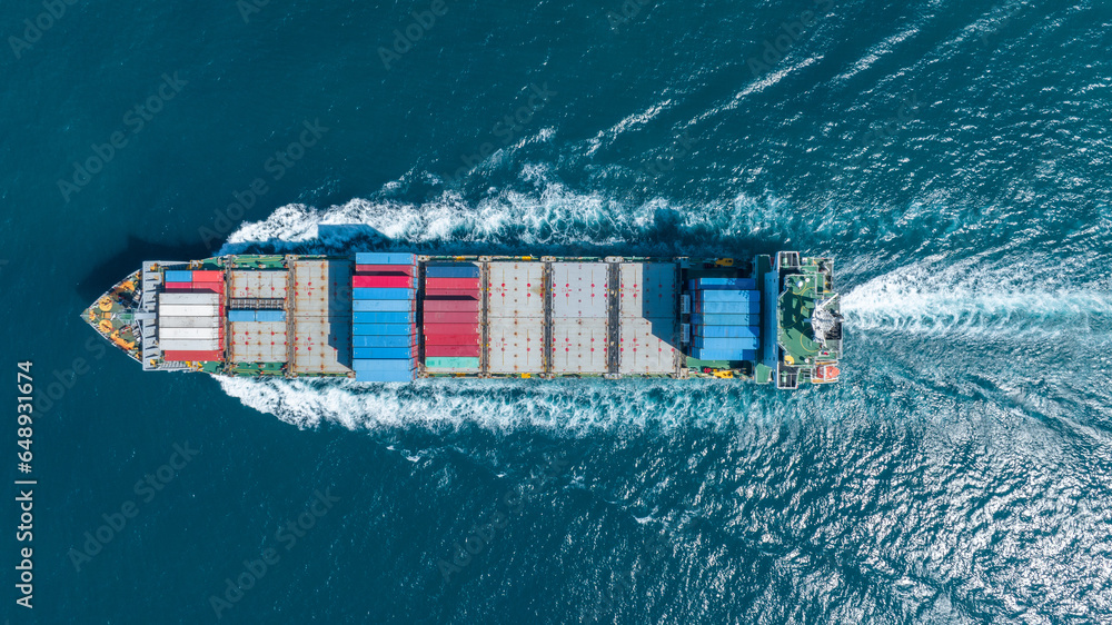 Cargo container Ship, cargo maritime ship with contrail in the ocean ...