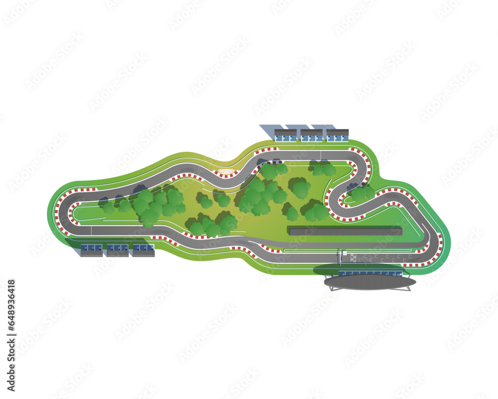 Top-down racing track with a green field and trees Stock Vector | Adobe ...