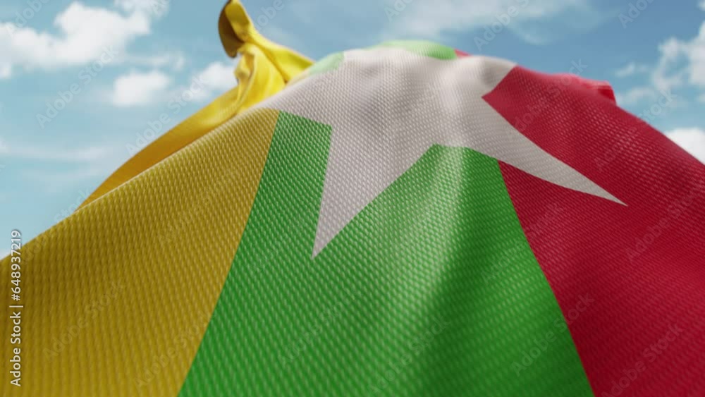 Vidéo Stock Wavy flag of Myanmar blowing in the wind in slow motion ...
