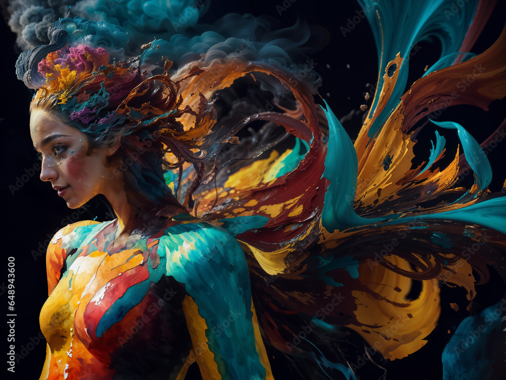 Colorful body of a woman, inspired artist muse of art, concept of ...