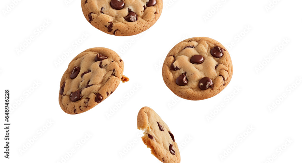 Flying Cookie Chocolate Chip On Transparent Background Png Stock ...