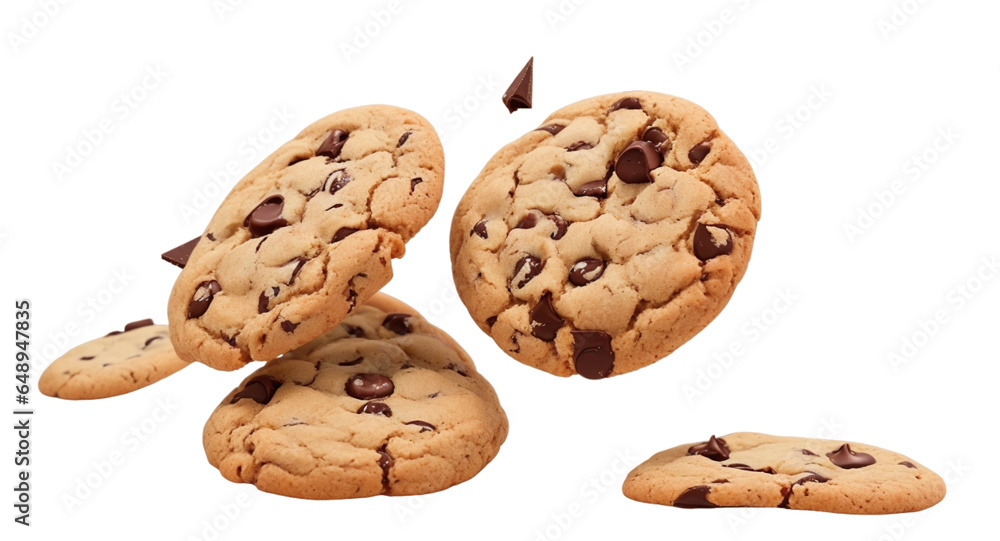 Flying Cookie Chocolate Chip On Transparent Background Png Stock ...