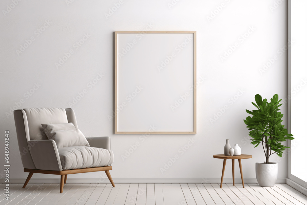In this hyper-realistic scene,vertical blank and empty wall frame ...