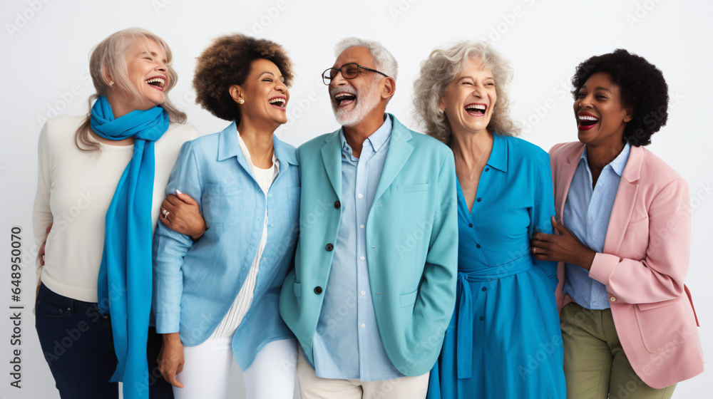 Group of elderly people laughing and smiling in white background Stock ...