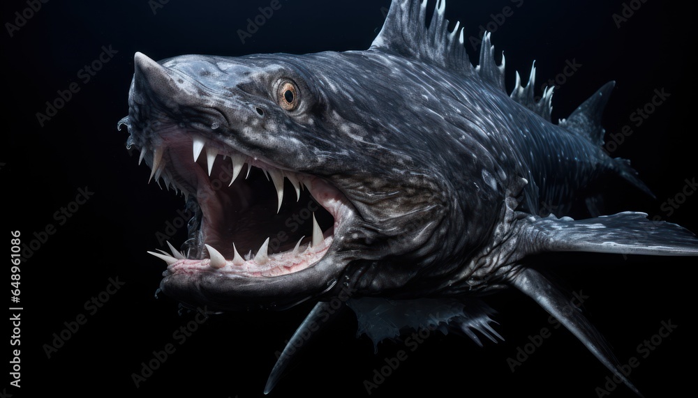 Photo of an antarctic toothfish with its mouth wide open in a close-up ...