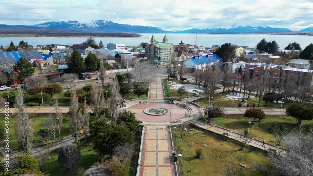 Plaza De Armas At Puerto Natales Magallanes Chile. Square Puerto ...