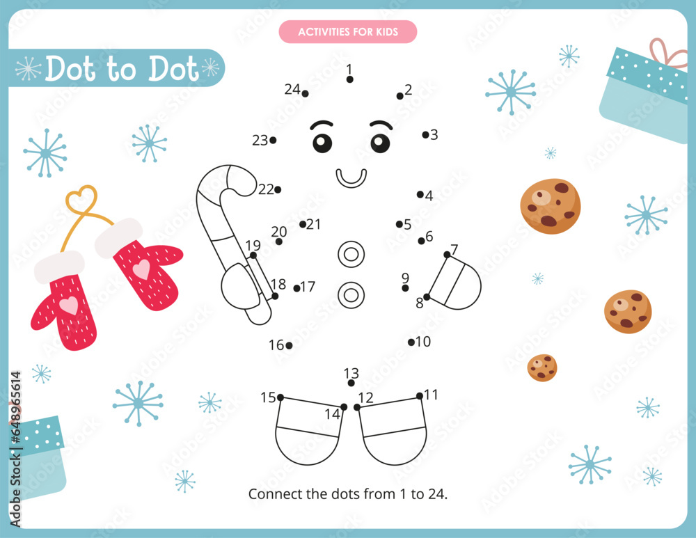 Christmas activities for kids. Dot to dot game – Christmas Gingerbread ...