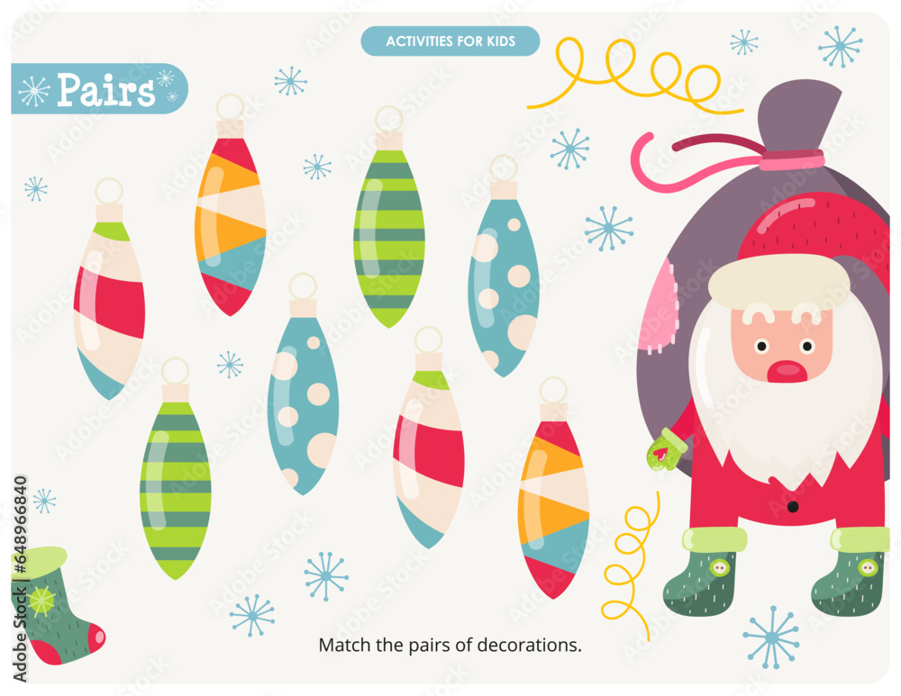 Christmas Gnomes activities for kids. Help Santa Find the correct pairs ...