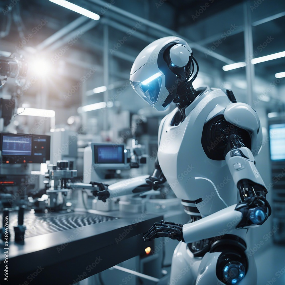 Futuristic AI-powered robot assisting a scientist in a high-tech ...