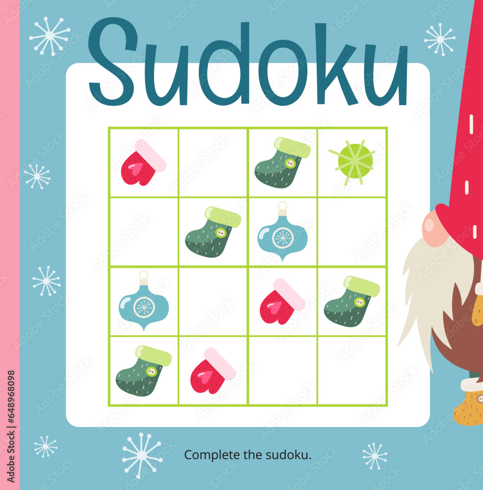 Christmas Puzzle game for children. Complete Christmas Sudoku. Vector ...