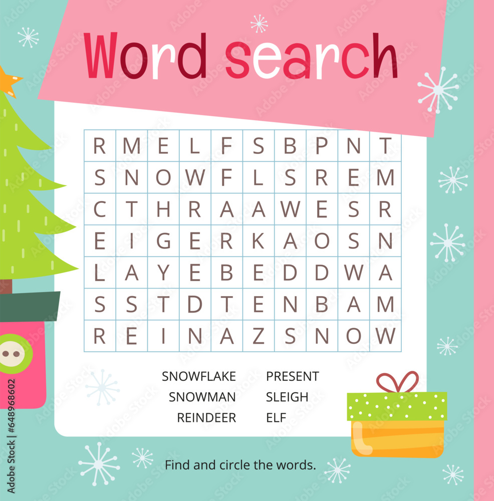 Christmas activities for kids. Word search game. Find the hidden words ...