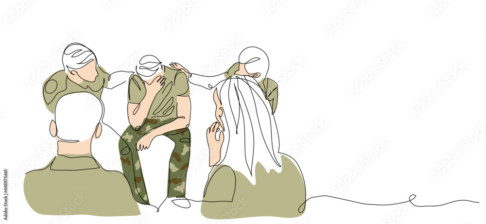 Vetor de ptsd group session vector illustration. Veterans, soldiers ...