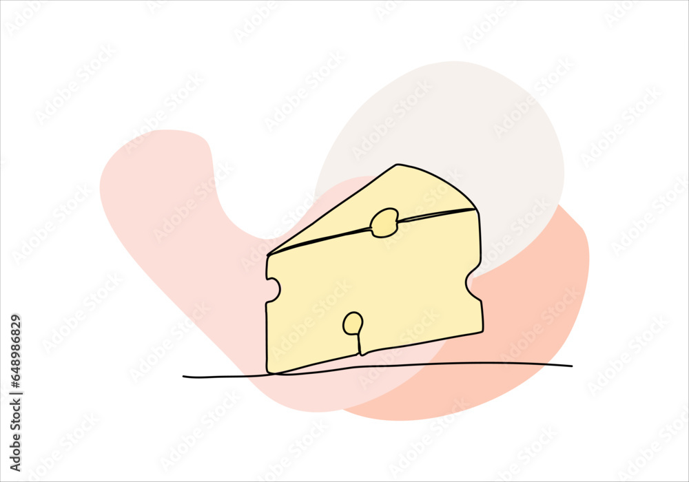 Cheese one line drawing colored with pastel colors. Vector illustration ...
