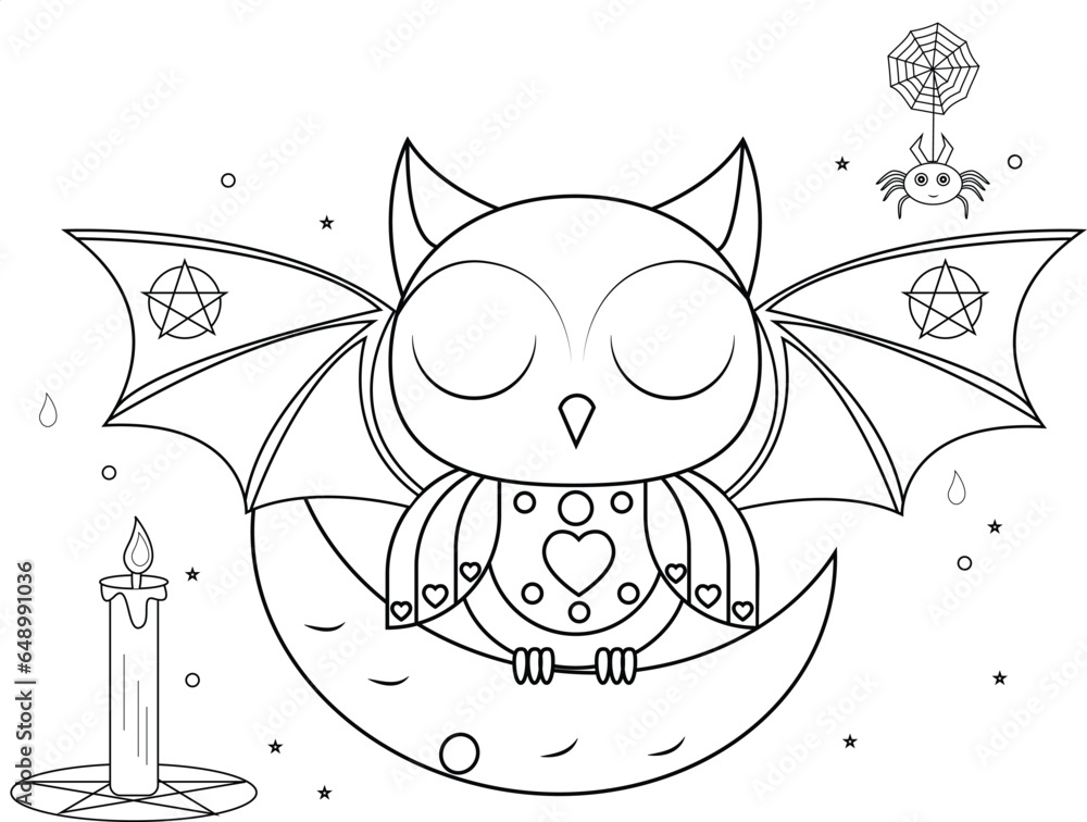 Cute Creepy Halloween Owl coloring pages for coloring book. Night Owl ...