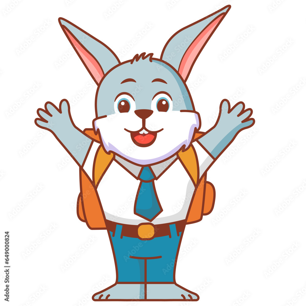 Cute hare or backpack get ready go to school. Animal bunny back to ...