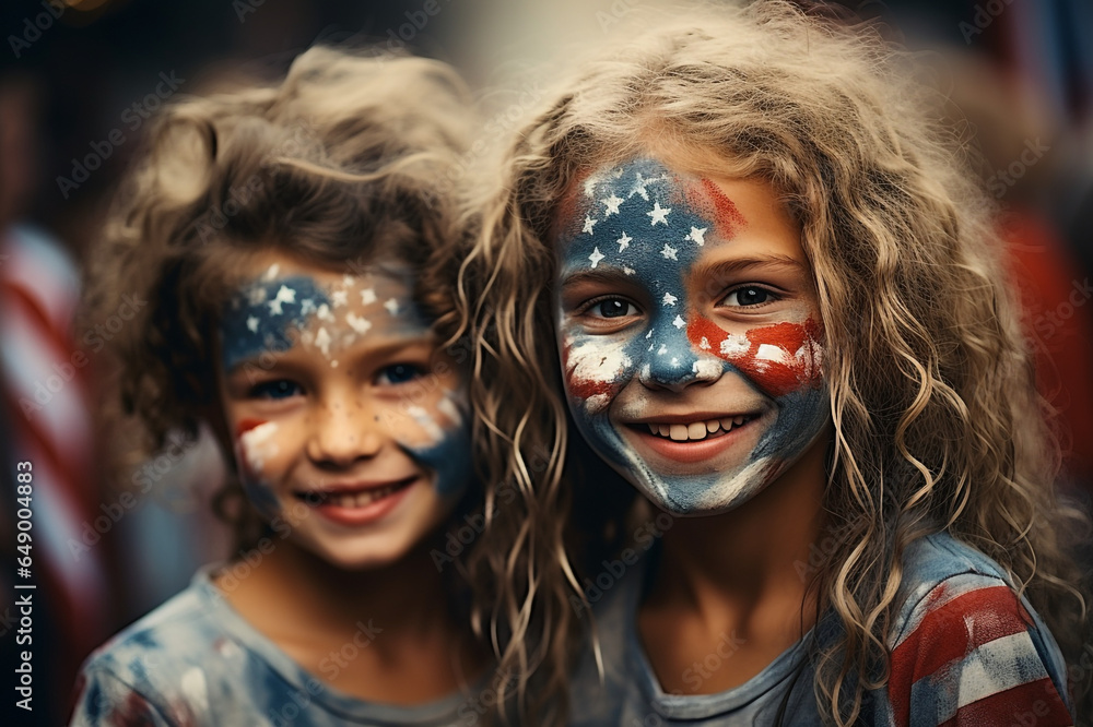 Photorealistic image of children smiling with their faces painted as ...